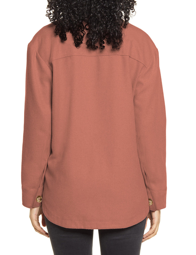 Rust Red Long Sleeves Button Down Shirt Jacket | Lookbook Store